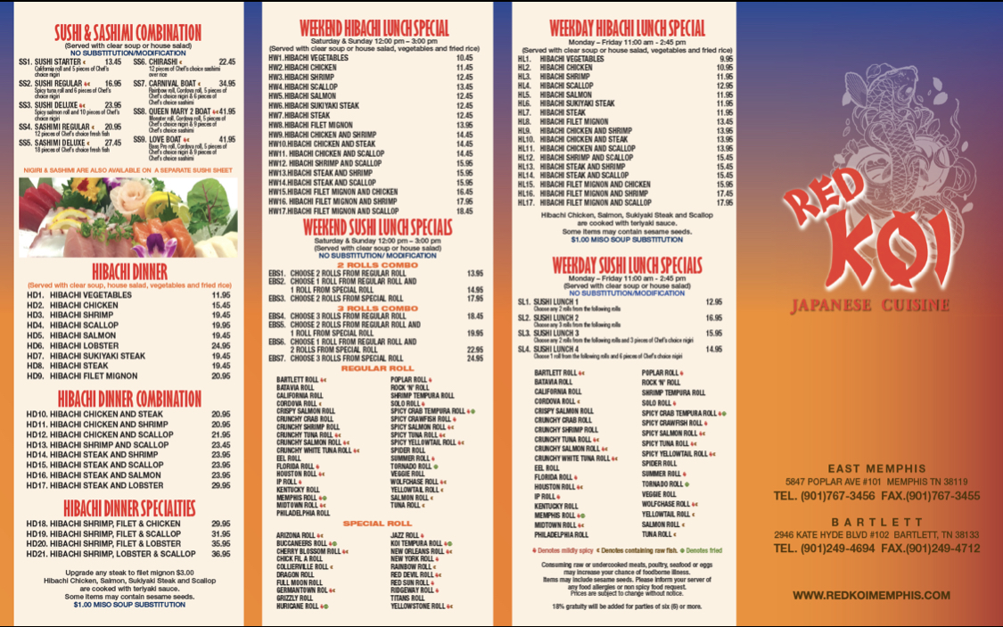 Menu | Red Koi Japanese Cuisine